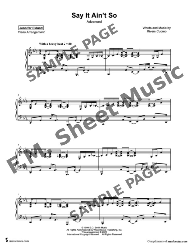 Say It Ain't So (Advanced Piano) By Weezer - F.M. Sheet Music - Pop Arrangements by Jennifer Eklund